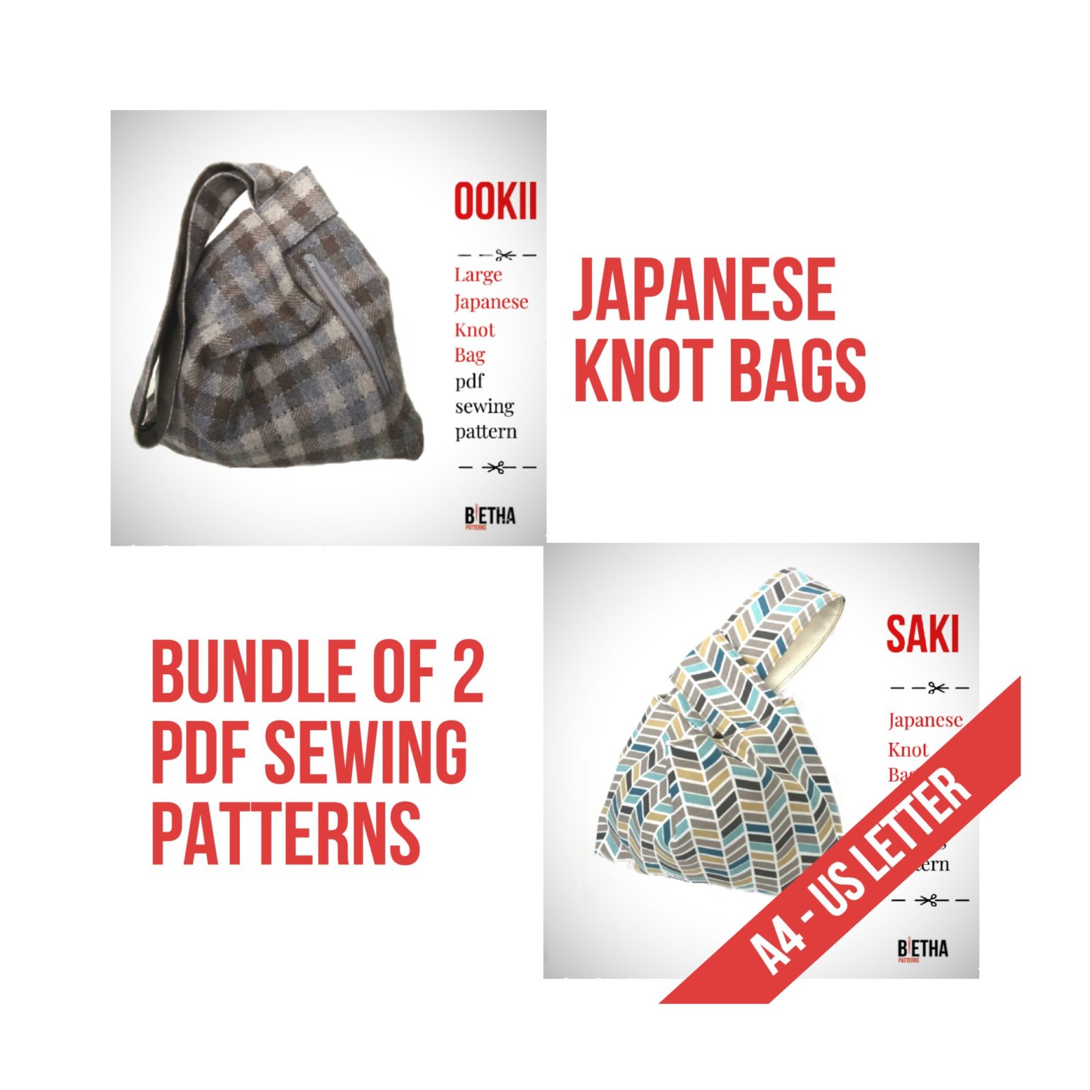 Large Japanese Knot Bag Sewing Pattern | B'etha Bags
